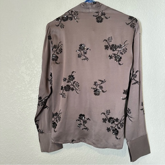 Zara | Tops | New Zara 89 Sequin Embroidered Wrap Mink Blouse 273281 Xs Small Medium | Poshmark